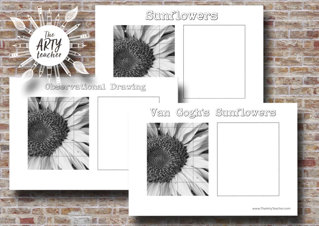 Van Gogh's Sunflowers Grid Drawing - The Arty Teacher