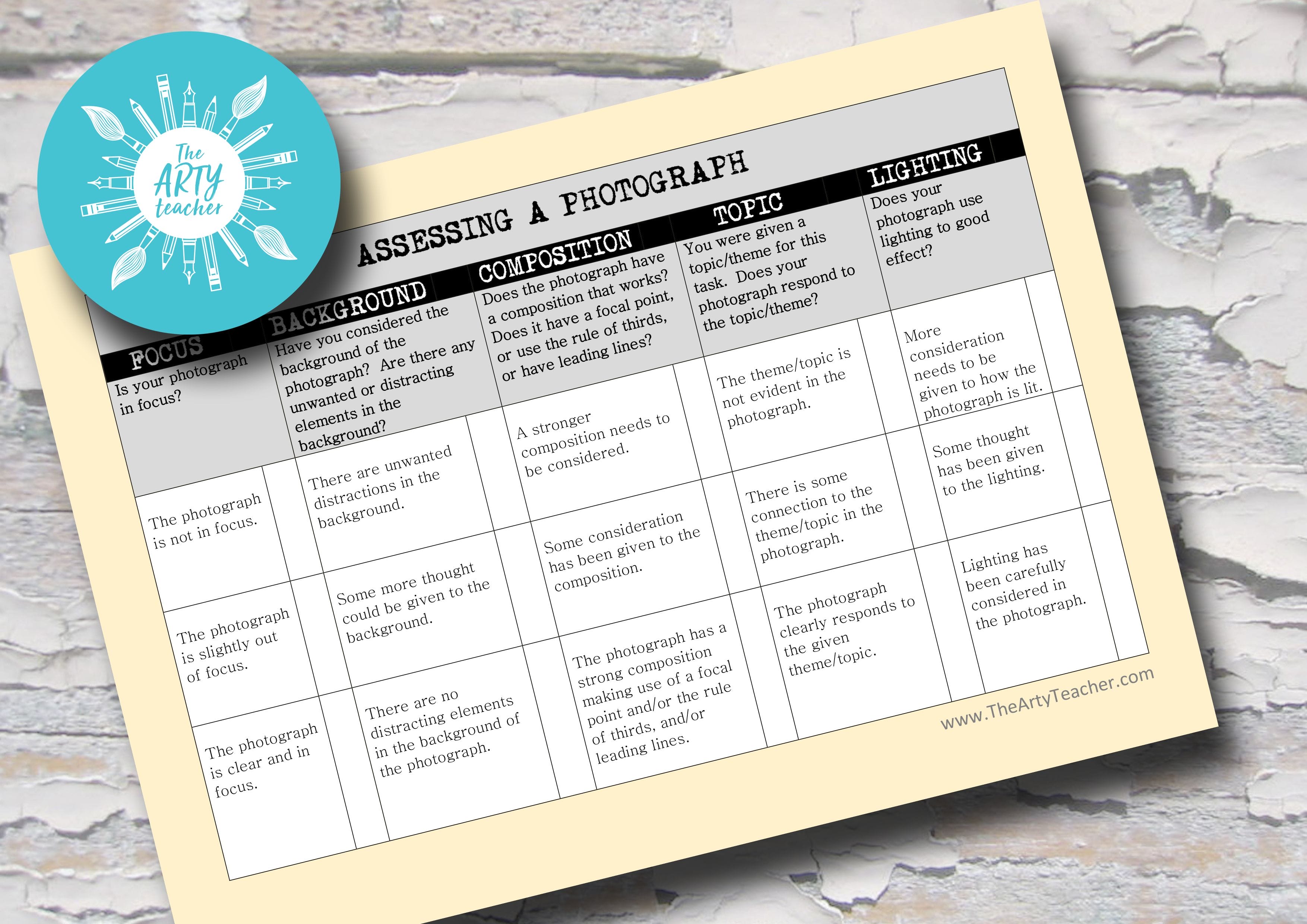 Assessing A Photograph Rubric The Arty Teacher assessing-a-photograph-rubric-the-arty-teacher
