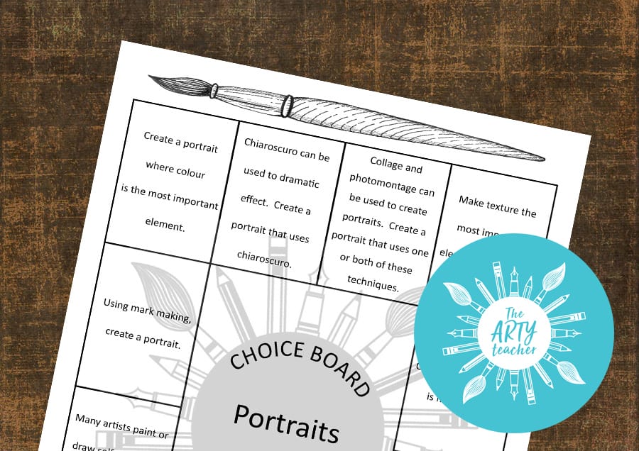 Choice Board for Portraits - Art Lesson - The Arty Teacher