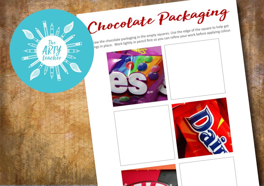 Drawing Chocolate Packaging Worksheet - The Arty Teacher