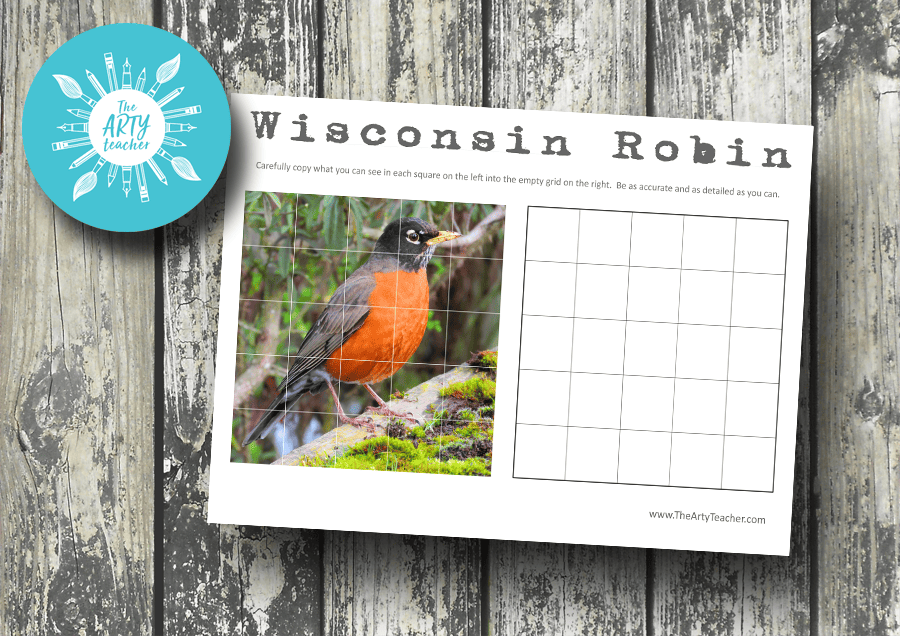 Wisconsin Robin Grid Drawing - The Arty Teacher
