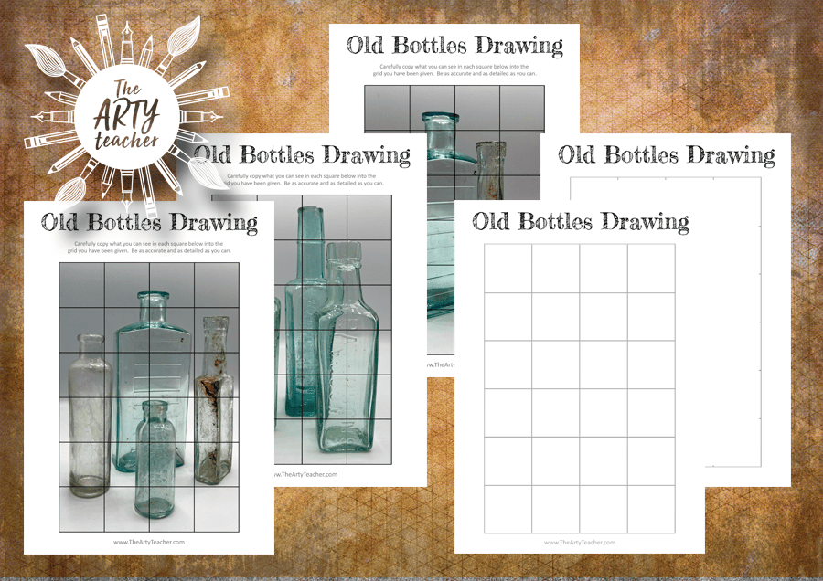 Old Bottles Grid Drawings - The Arty Teacher