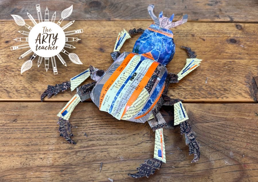 3D Cardboard Collage Beetle - The Arty Teacher